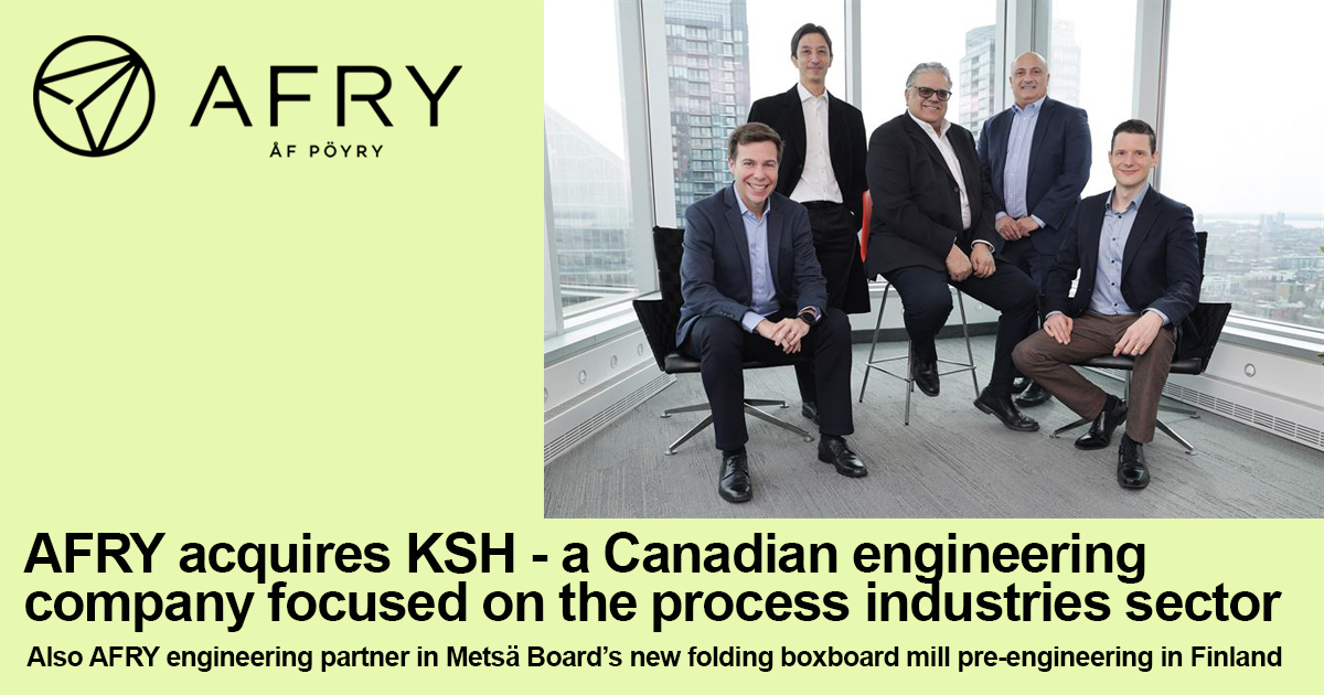 AFRY acquires KSH – a Canadian engineering company focused on the process industries sector
