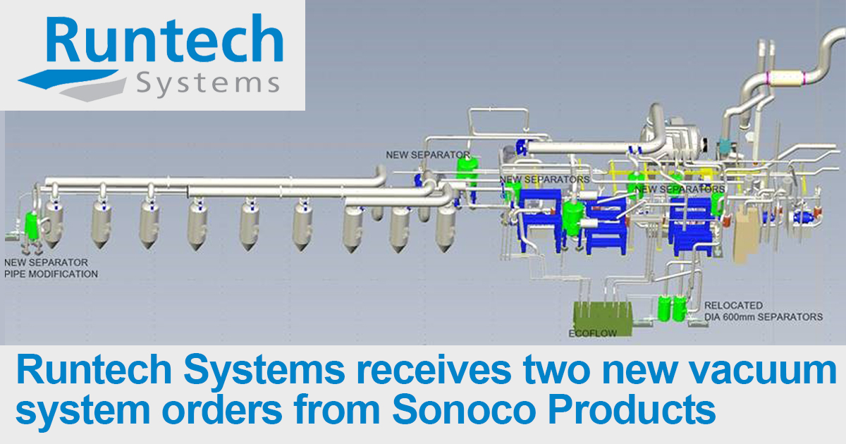 Runtech Systems receives two new vacuum system orders from Sonoco Products