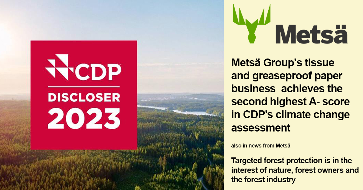 Metsä Group’s second highest A- score in CDP’s climate change assessment